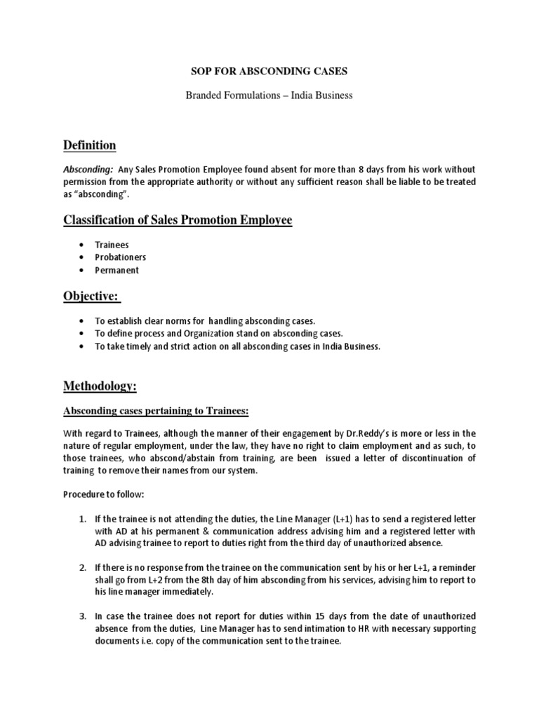 SOP - How To Handle Absconding Cases-1 | PDF | Virtue | Common Law