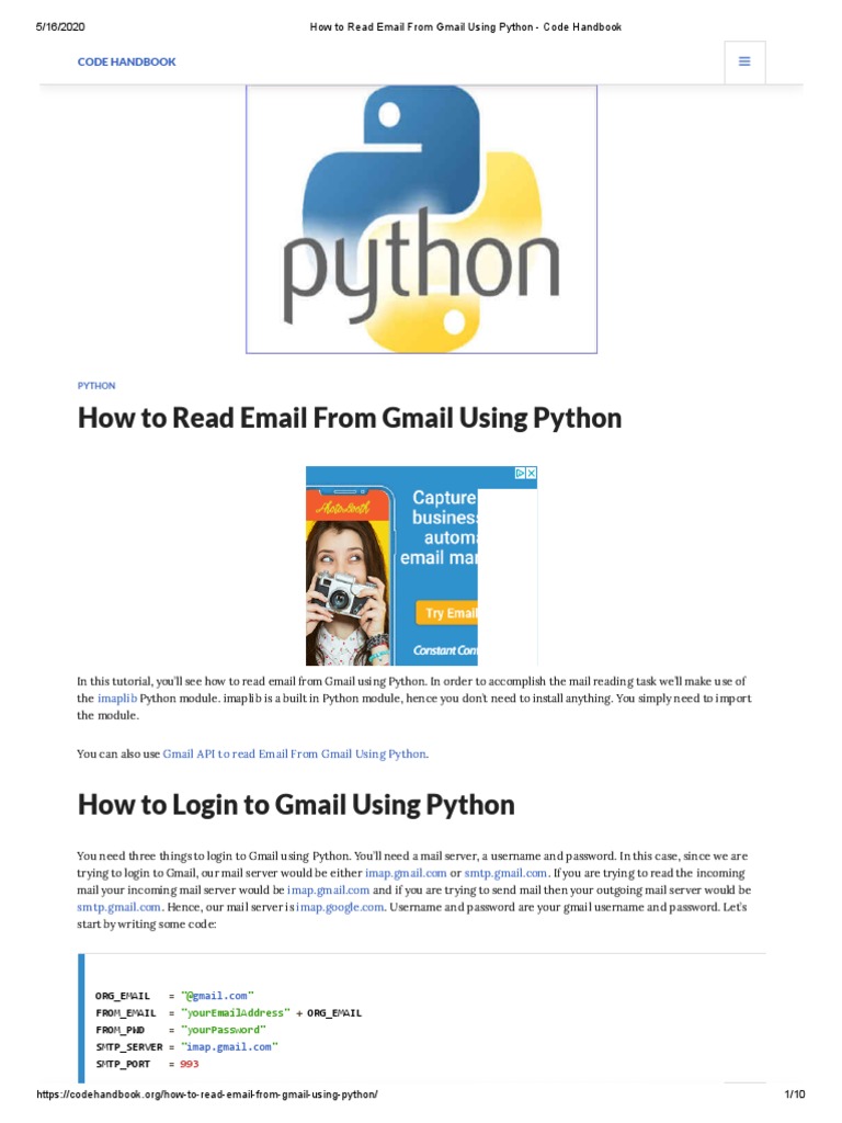How To Read Email From Gmail Using Python - Code Handbook PDF | PDF ...