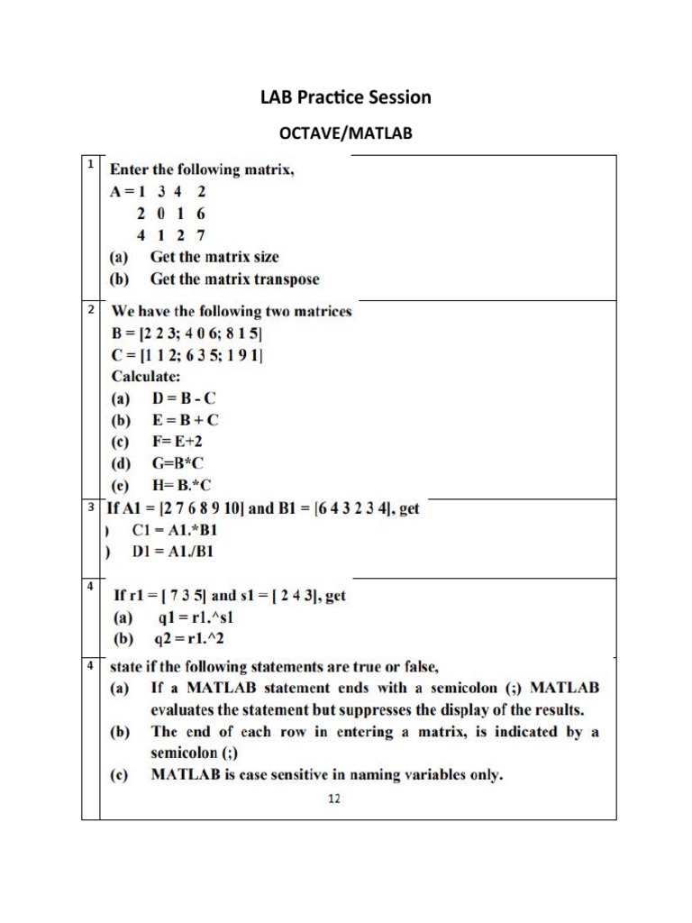 LAB Practice Session - MATLAB | PDF