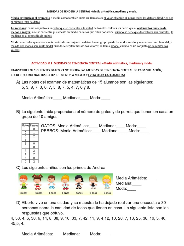 Media Aritmetica, Mediana, Moda Ejercicios | PDF | Mediana | Números
