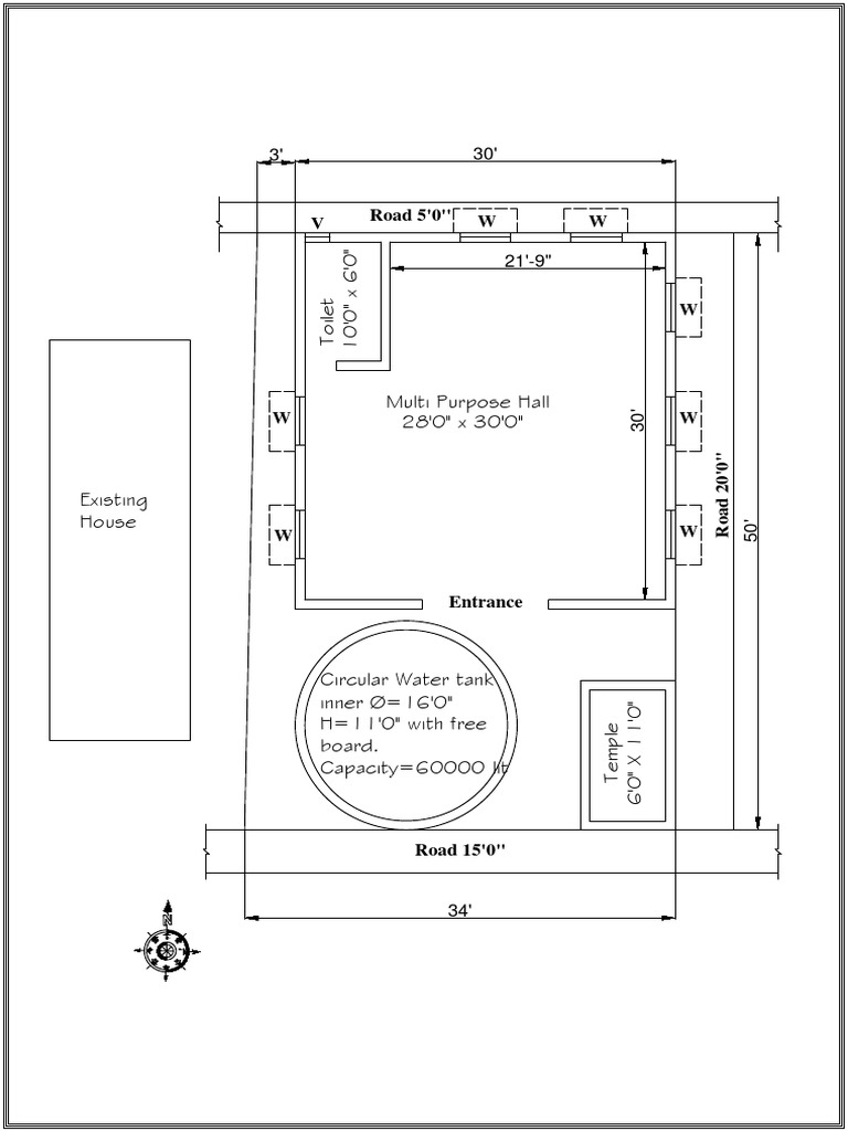 Multi Purpose Hall 28'0" X 30'0": W W Road 5'0'' V | PDF