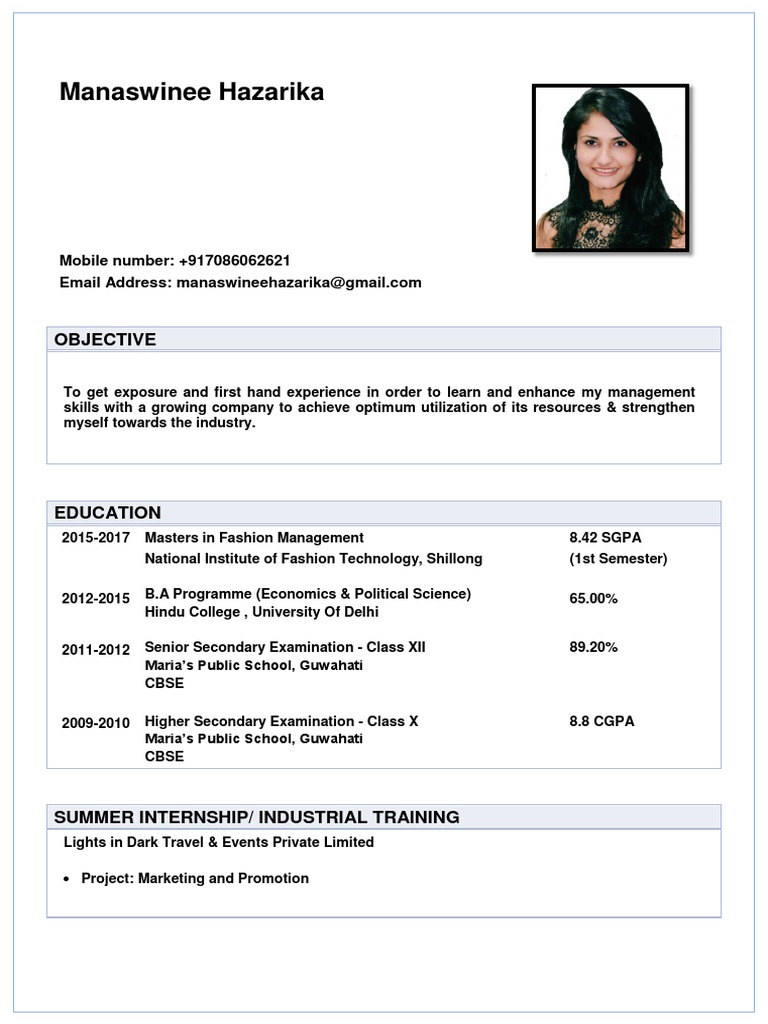 CV - Manaswinee Hazarika - FMS - NIFT - Shillong PDF | PDF | Behavior Modification | Learning