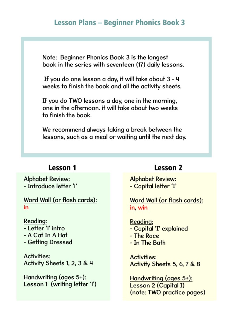 Lesson Plans - Beginner Phonics Book 3 | PDF | Phonics | Writing