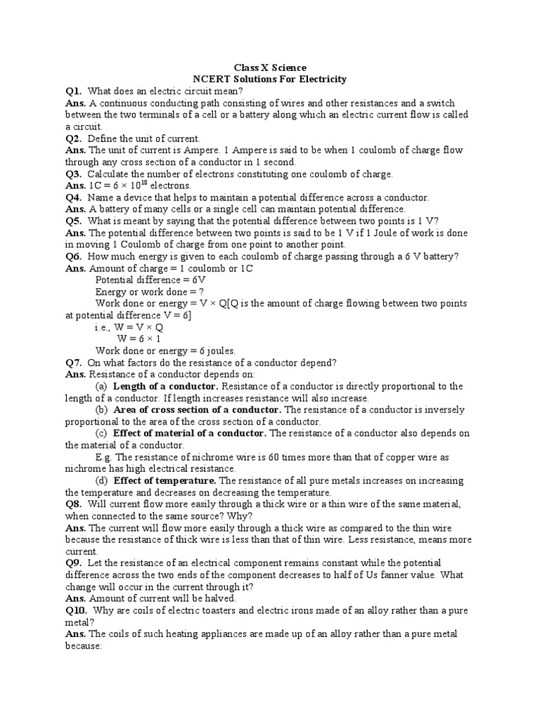 Electricity Class 10 Notes | PDF | Series And Parallel Circuits ...