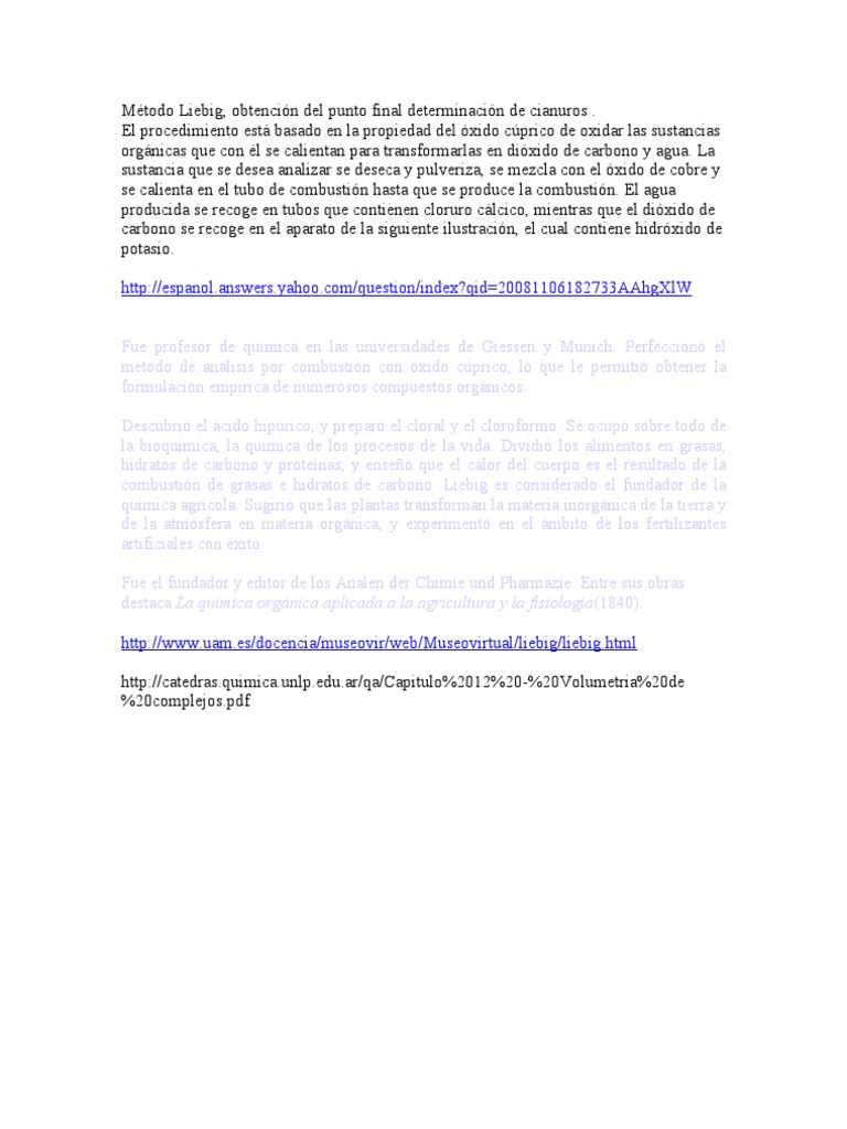 Método Liebig en análisis químico | PDF