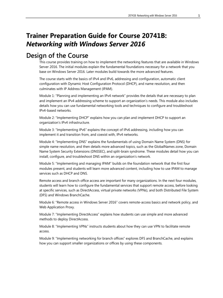 Networking With Windows Server 2016: Trainer Preparation Guide For ...