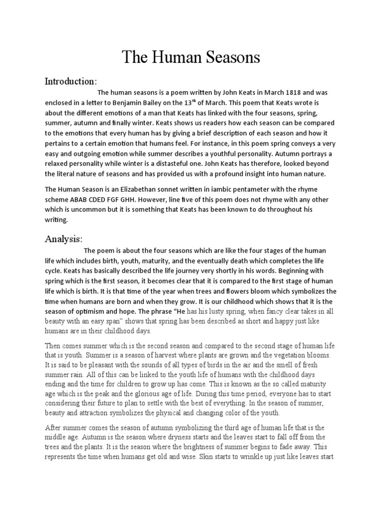The Human Seasons | PDF | John Keats | Poetry