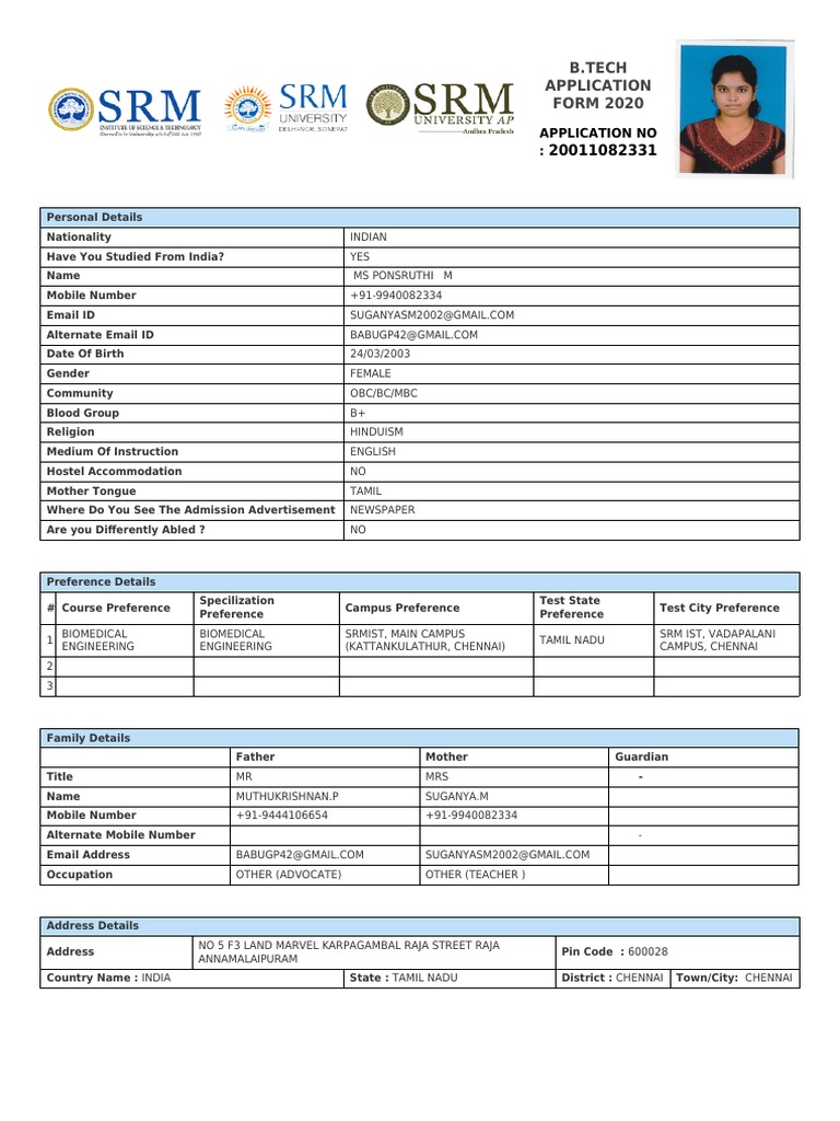 B.Tech Application FORM 2020 | PDF | Business