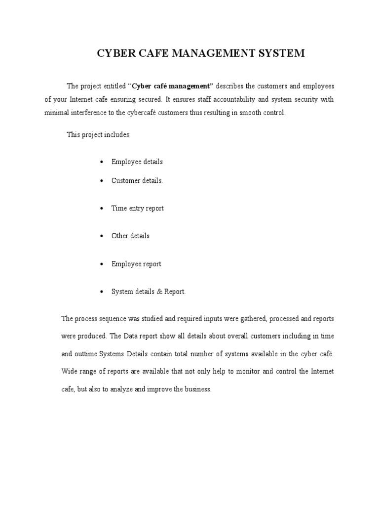 Cyber Café Management System Overview | PDF | Computers