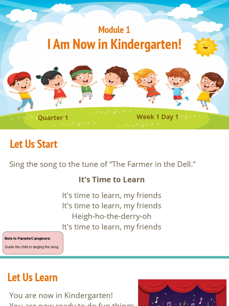 I Am Now in Kindergarten!: Week 1 Day 1 Quarter 1 | PDF