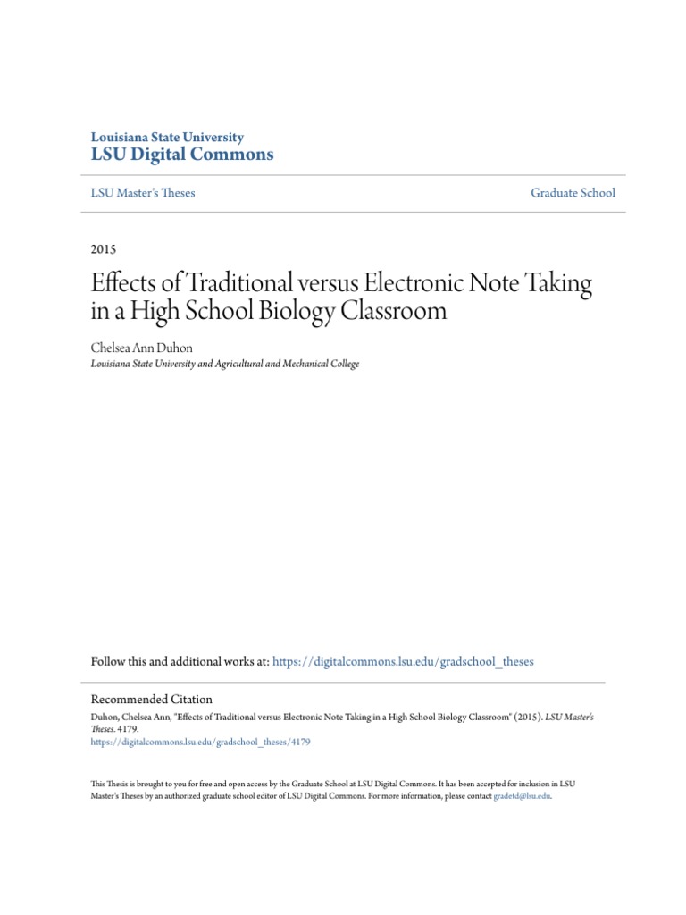 Effects of Traditional Versus Electronic Note Taking in A High SC | PDF ...