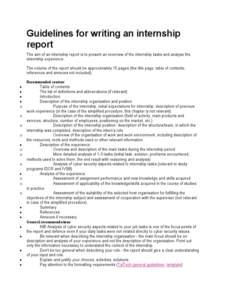 Guidelines For Writing An Internship Report | PDF | Knowledge ...