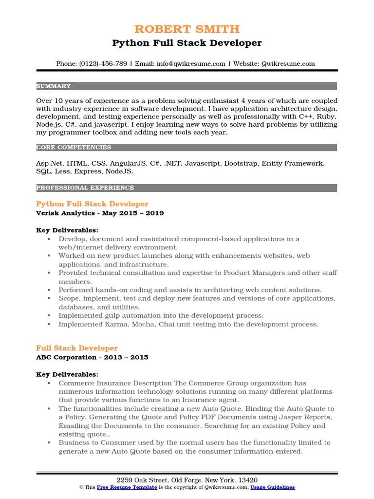 Robert Smith: Python Full Stack Developer | PDF | Software Engineering | Computing