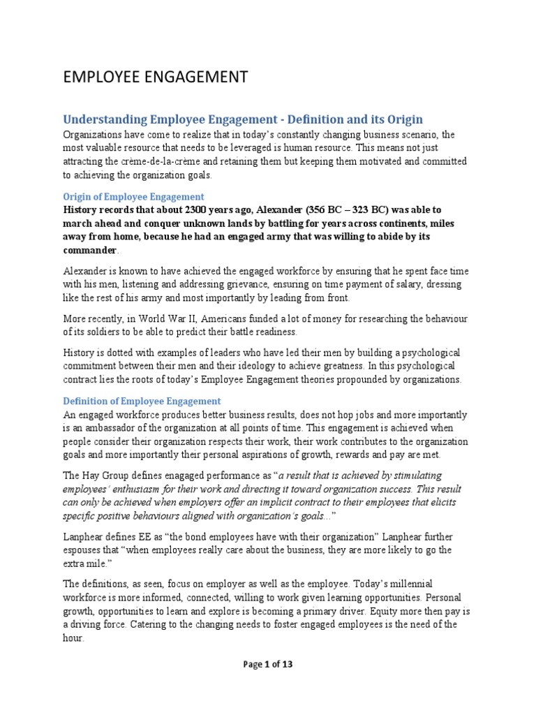 Understanding Employee Engagement - Definition and Its Origin | PDF ...
