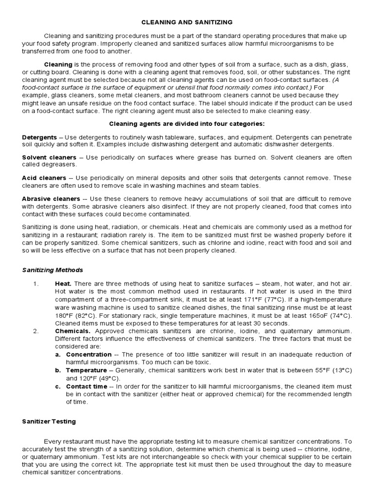 Cleaning and Sanitizing Procedures | PDF | Disinfectant | Dishwasher