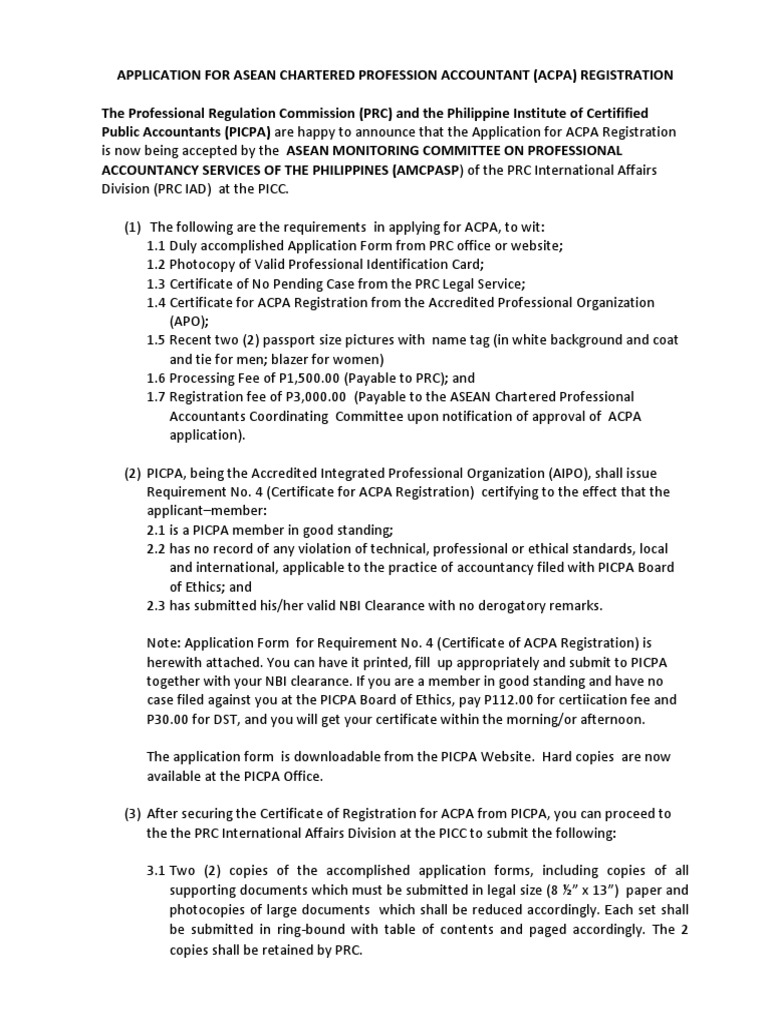 Acpa Application Requirements and Procedure | Download Free PDF ...