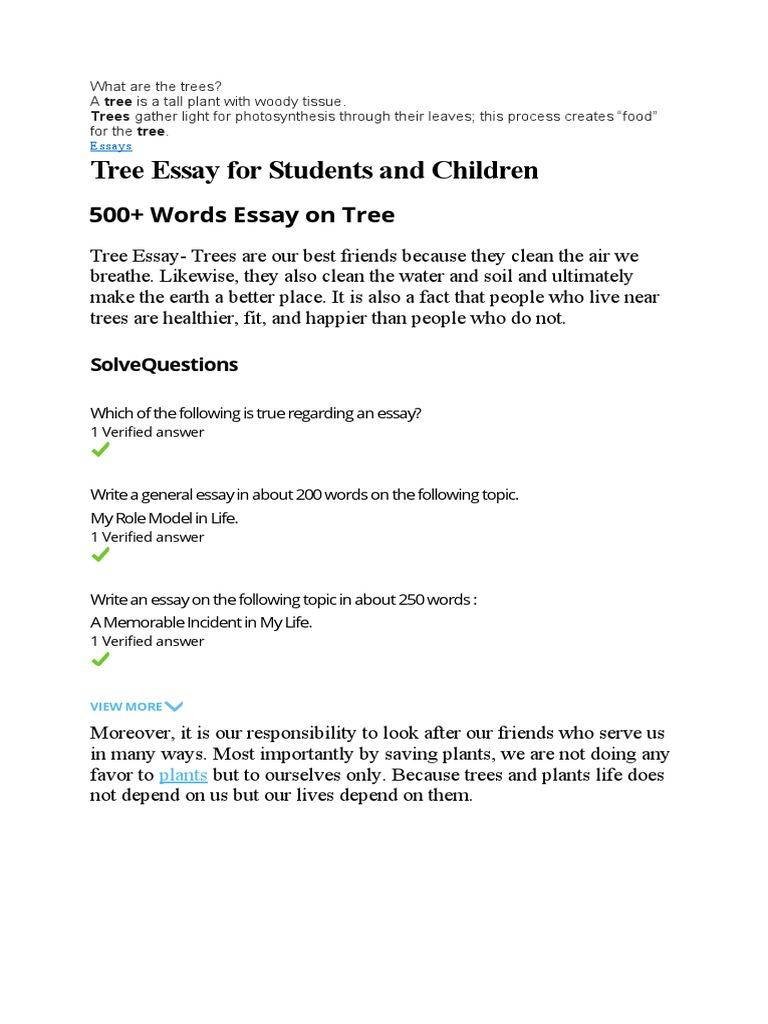 Tree Essay For Students and Children | PDF | Trees | Plants
