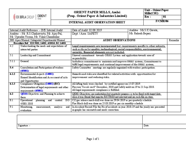 Rc-Ims Audit Safety | PDF | Internal Audit | Audit