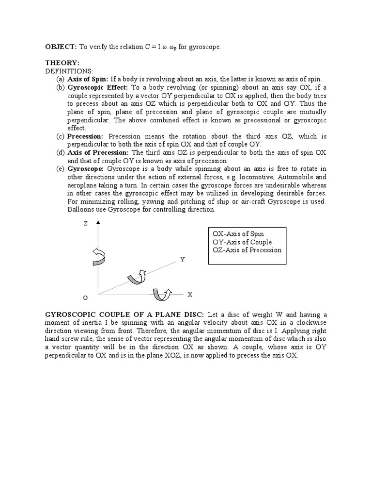 Gyroscopic Couple | PDF | Rotation | Rotation Around A Fixed Axis