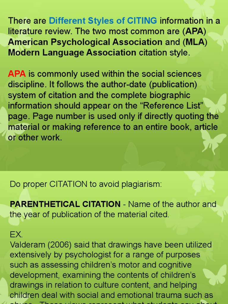 Different Styles of CITING: American Psychological Association and (MLA ...