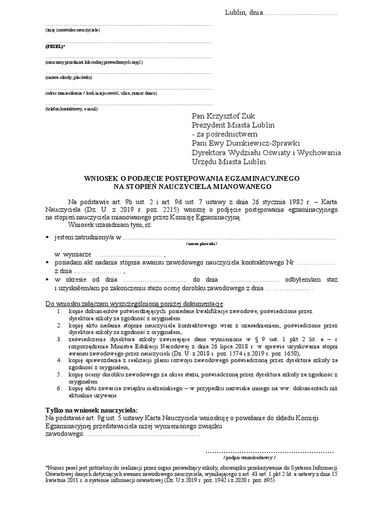 Wzor Wniosku o Wszczecie Postepowania Egzaminacyjnego | PDF