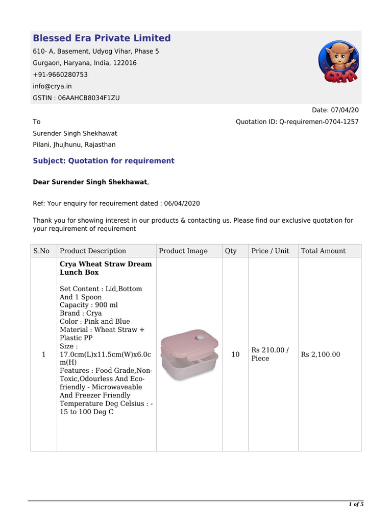 Lunch Box Quotation | PDF | Home | Tools