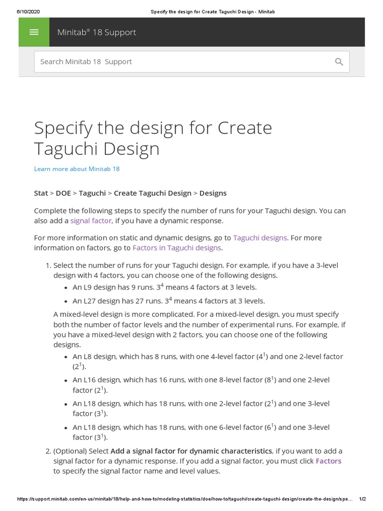 Specify The Design For Create Taguchi Design - Minitab PDF | PDF ...