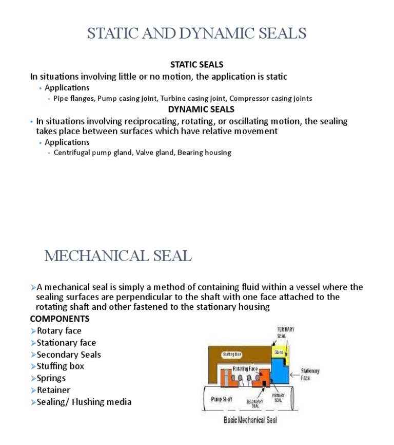 Static and Dynamic Seals: in Situations Involving Little or No Motion, The Application Is Static ...