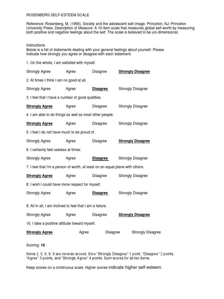 Rosenberg Self-Esteem Scale PDF | PDF