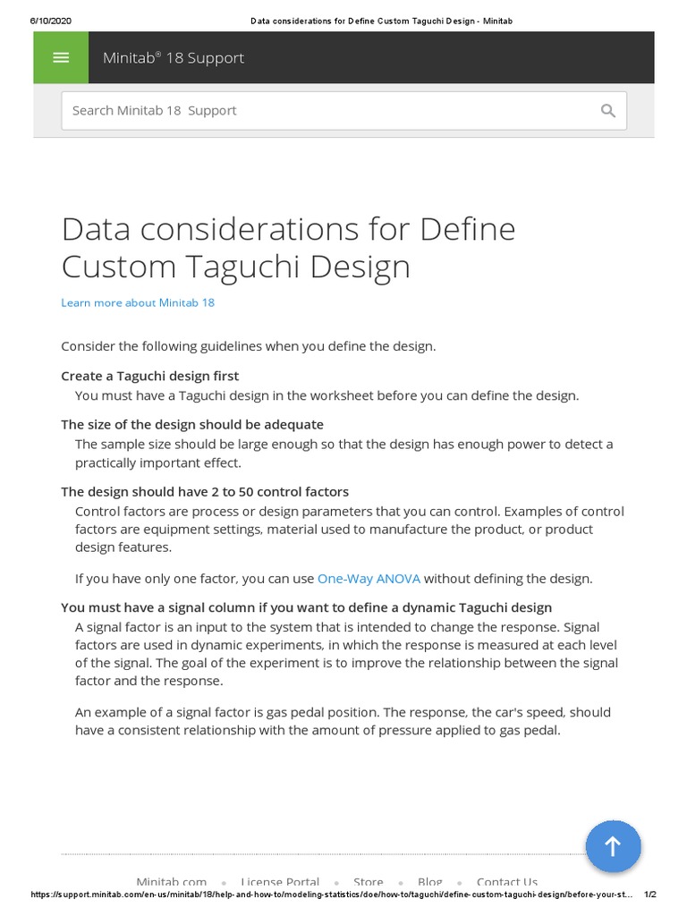 Data Considerations For Define Custom Taguchi Design - Minitab | PDF