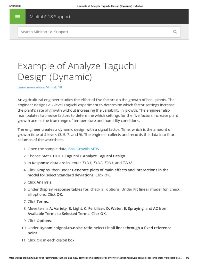 Example of Analyze Taguchi Design (Dynamic) - Minitab PDF | PDF | Errors And Residuals | Statistics