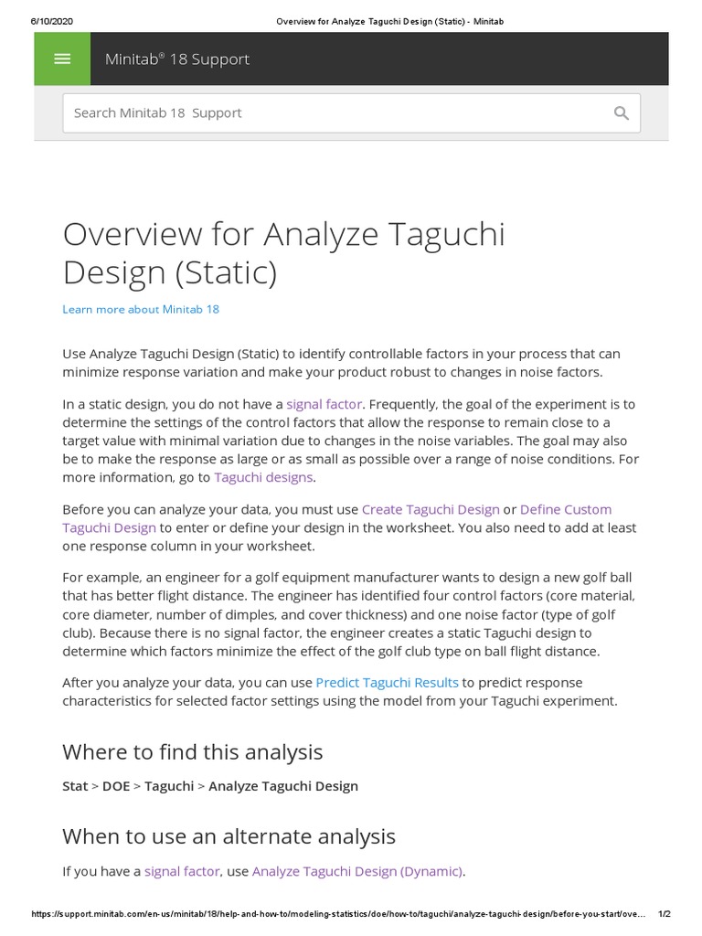 Overview For Analyze Taguchi Design (Static) - Minitab | PDF | Experiment | Business