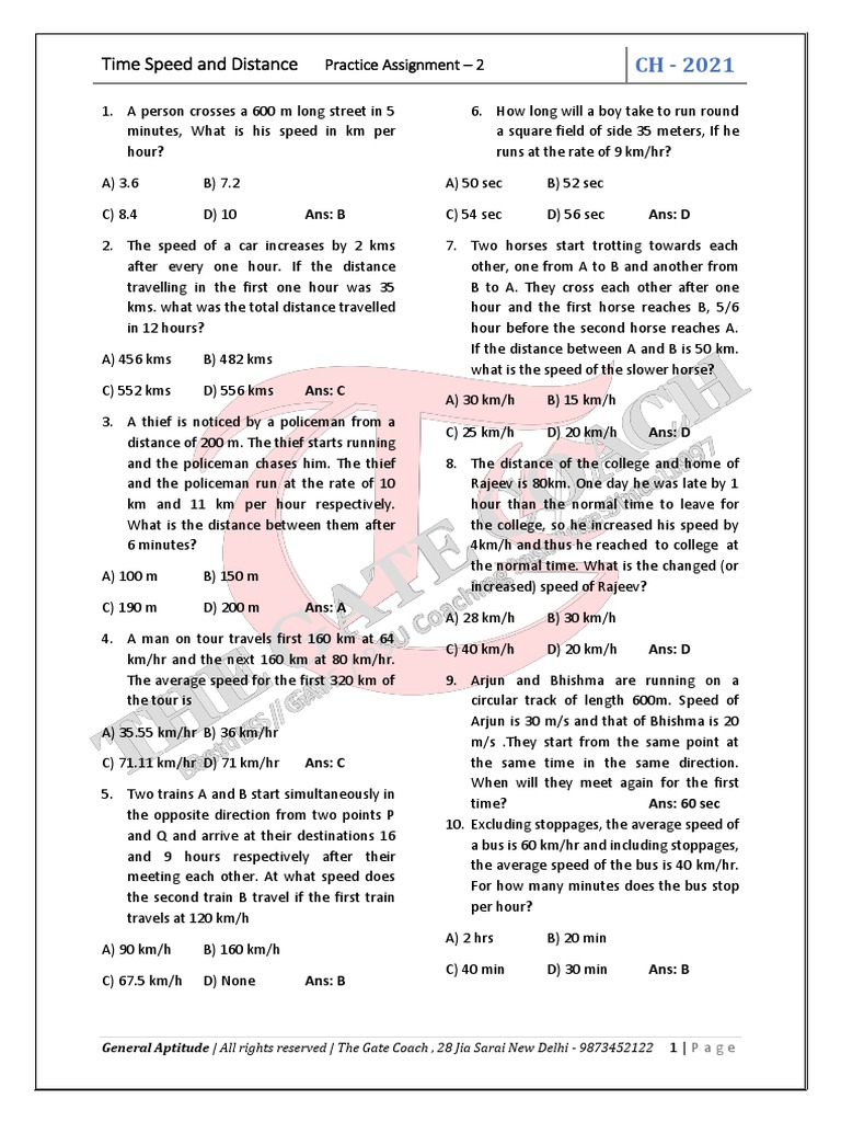 General Aptitude - 2 (Time Speed and Distance) | PDF | Speed | Train