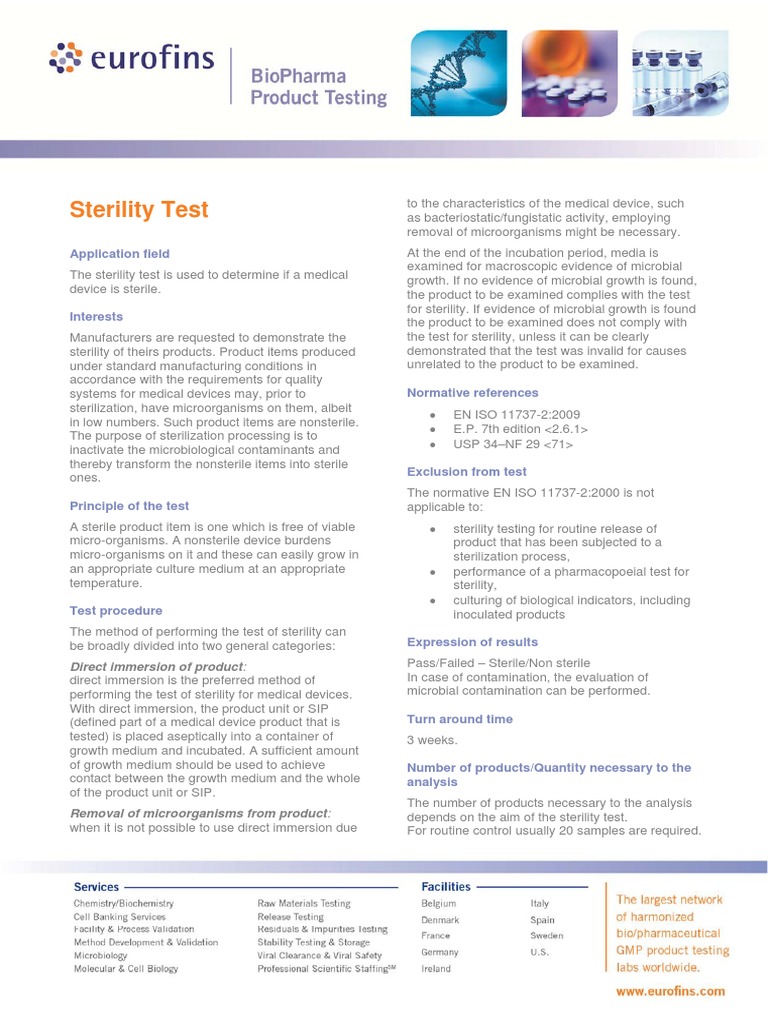 Sterility Test: Application Field | PDF | Sterilization (Microbiology ...