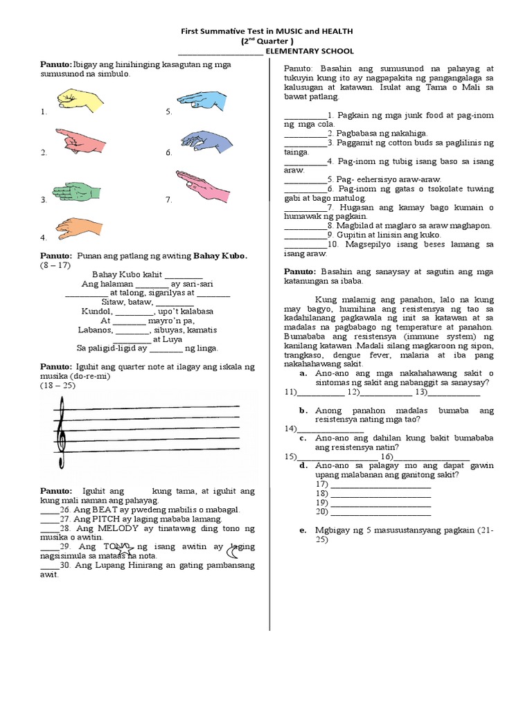 Music and Health 3 - Q2 - Summative Test | PDF