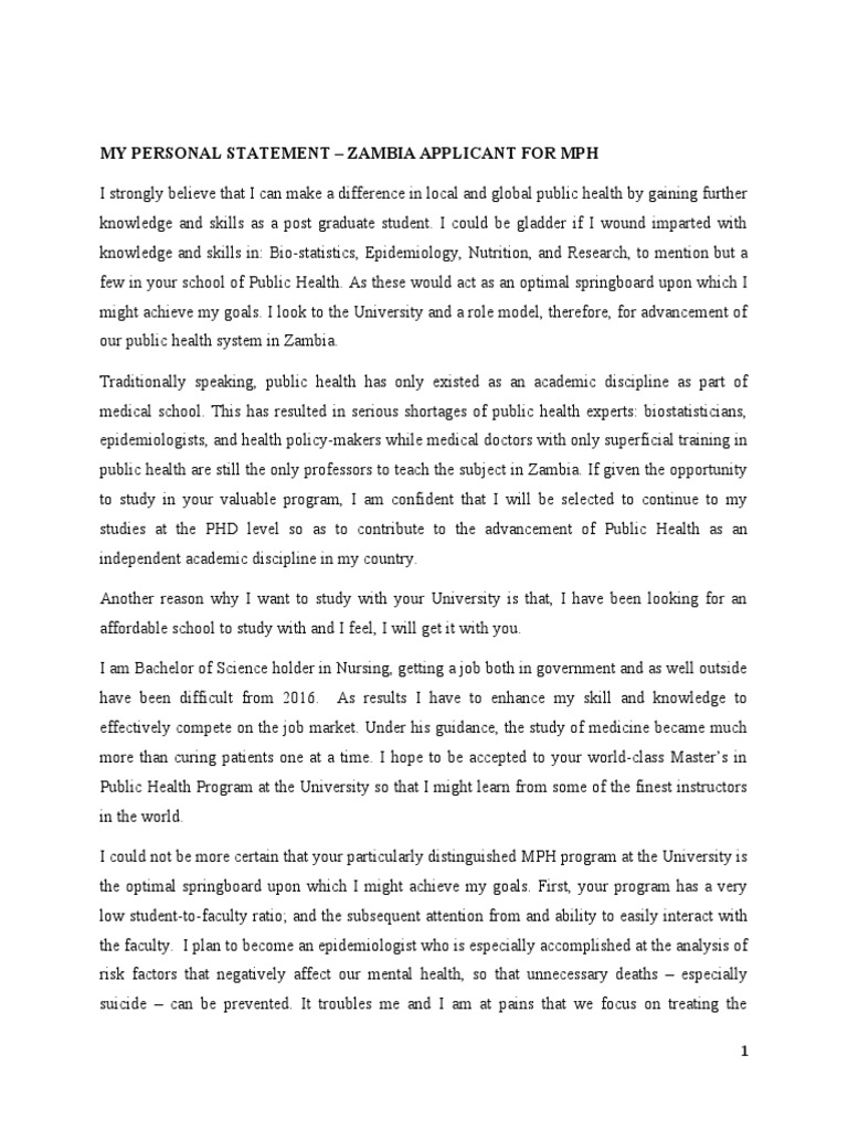My Personal Statement | PDF | Epidemiology | Public Health