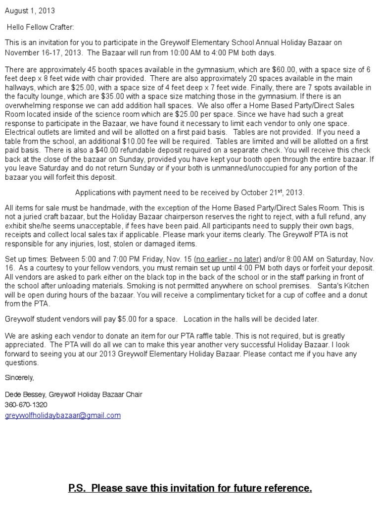 Invitation to Greywolf Holiday Bazaar | PDF | Payments | Business