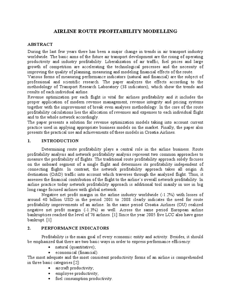 Airline Route Profitability Modelling | PDF | Airlines | Pricing