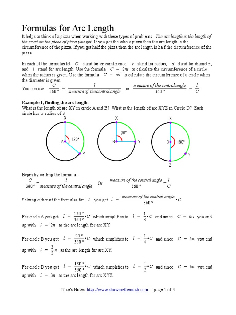 Arc Length and Sector Formulas - 121128 | PDF | Area | Angle