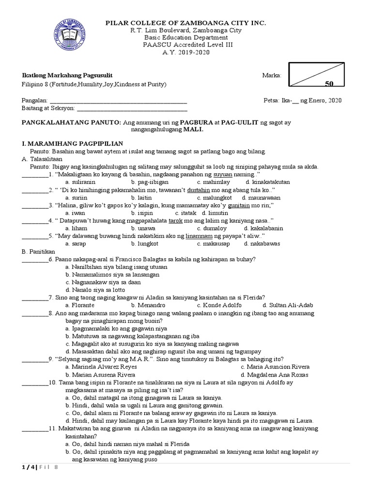 Pilar College of Zamboanga City In1 | PDF