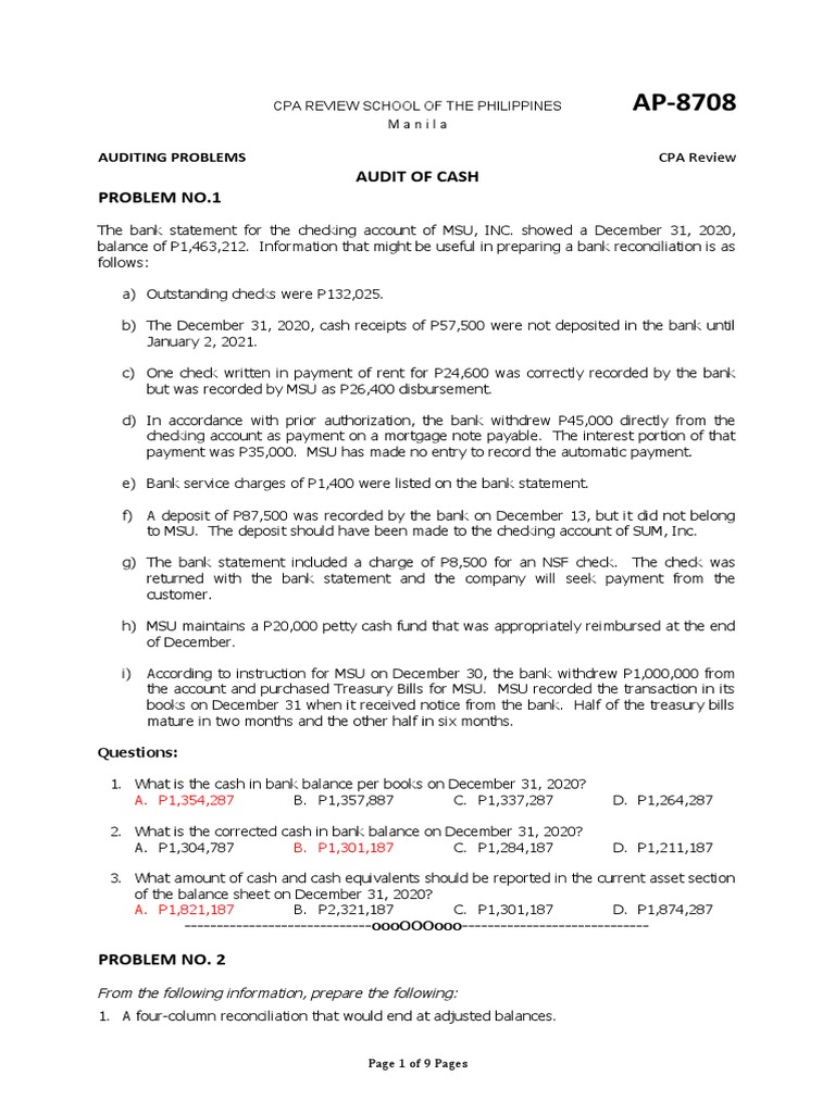 CPAR AP - Audit of Cash | PDF | Cheque | Banks