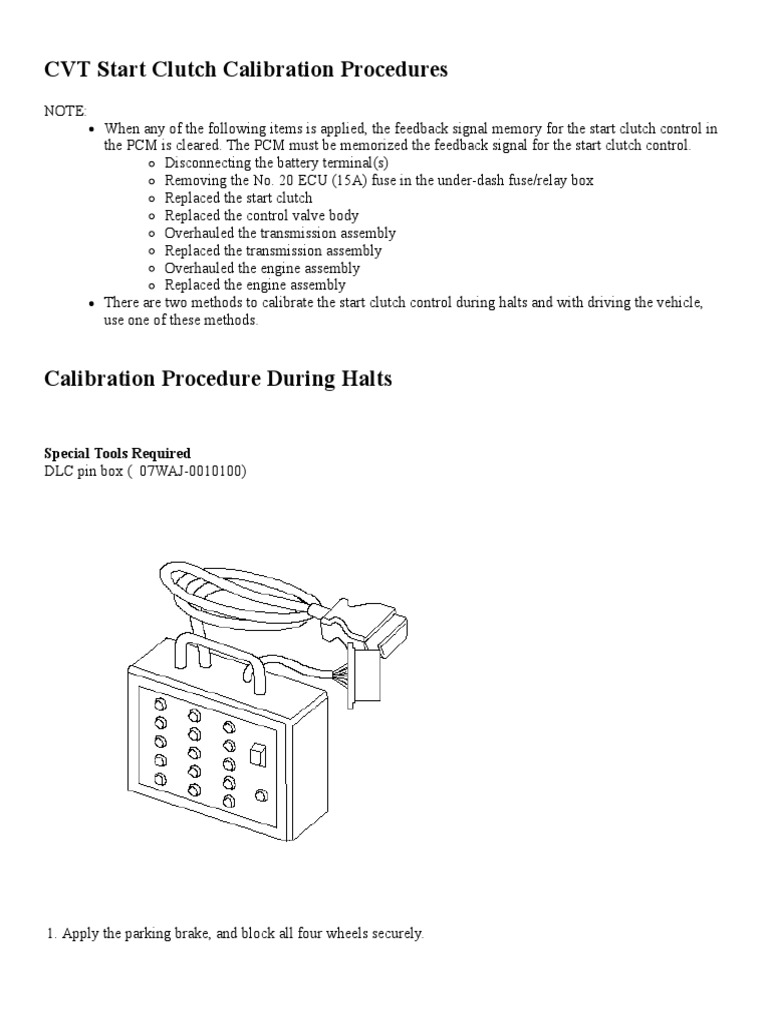 Calibrating the Start Clutch Control System for a Continuously Variable ...