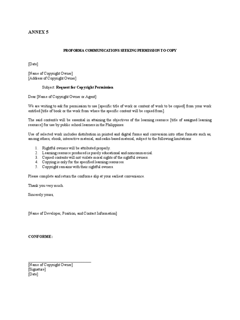 Copyright Permission Request Template | PDF | Career & Growth