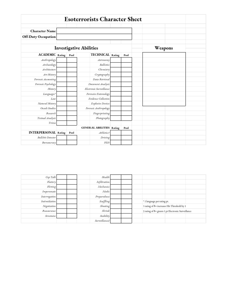 Esoterrorists Character Sheets + Linked Matrix - MAKE A COPY OF THIS ...
