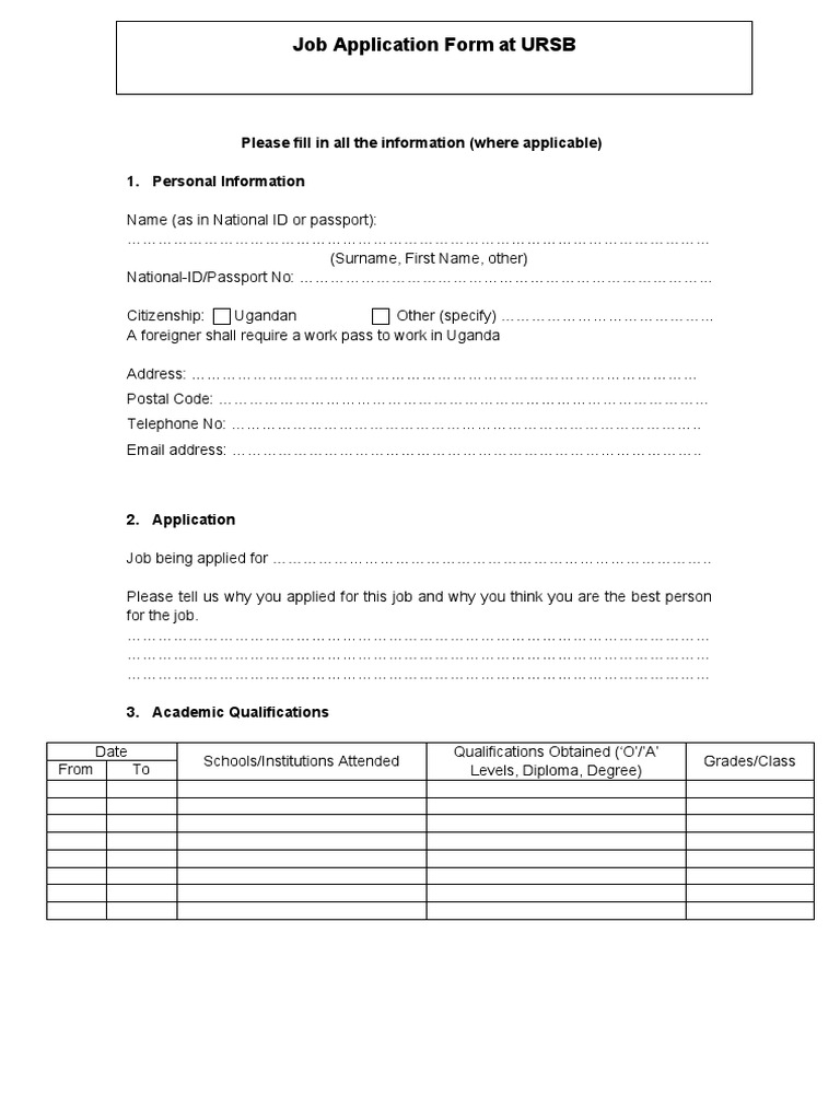 URSB Job Application Form | PDF | Government | Business