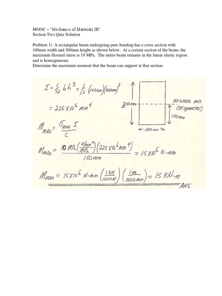 MOOC Mechanics of Materials III Section Two Quiz Solutions | PDF
