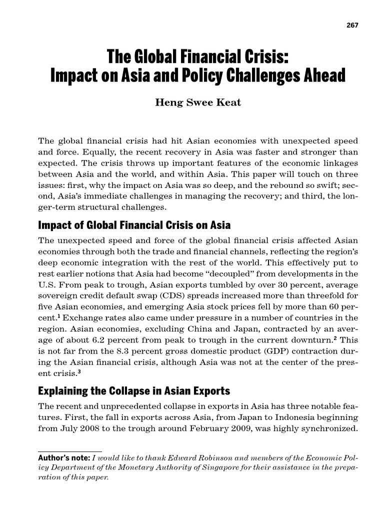 The Global Financial Crisis: Impact On Asia and Policy Challenges Ahead ...
