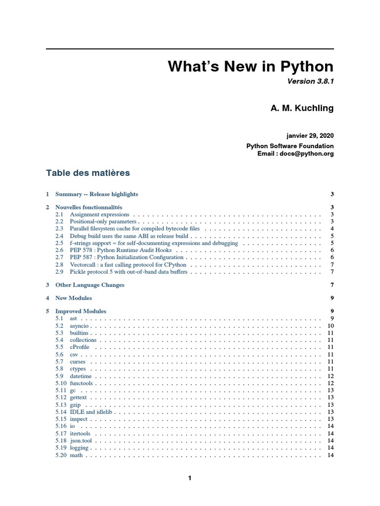 What's New in Python: Table Des Matières | PDF | Parameter (Computer Programming) | Python ...