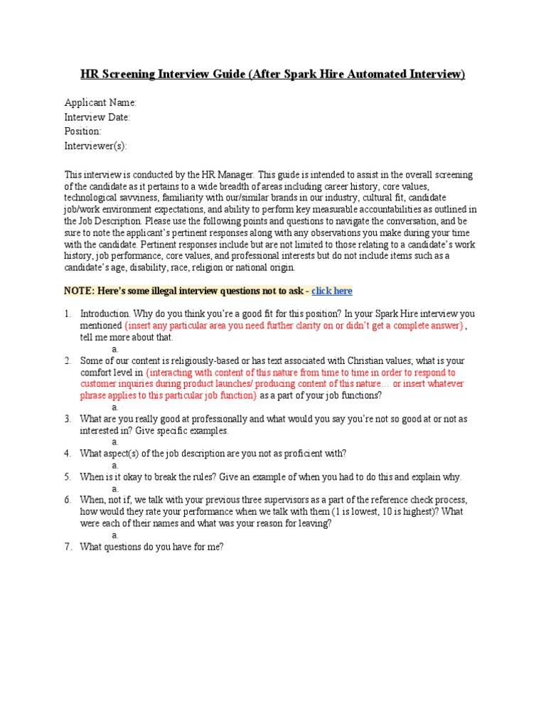 HR Screening Interview Guide | PDF
