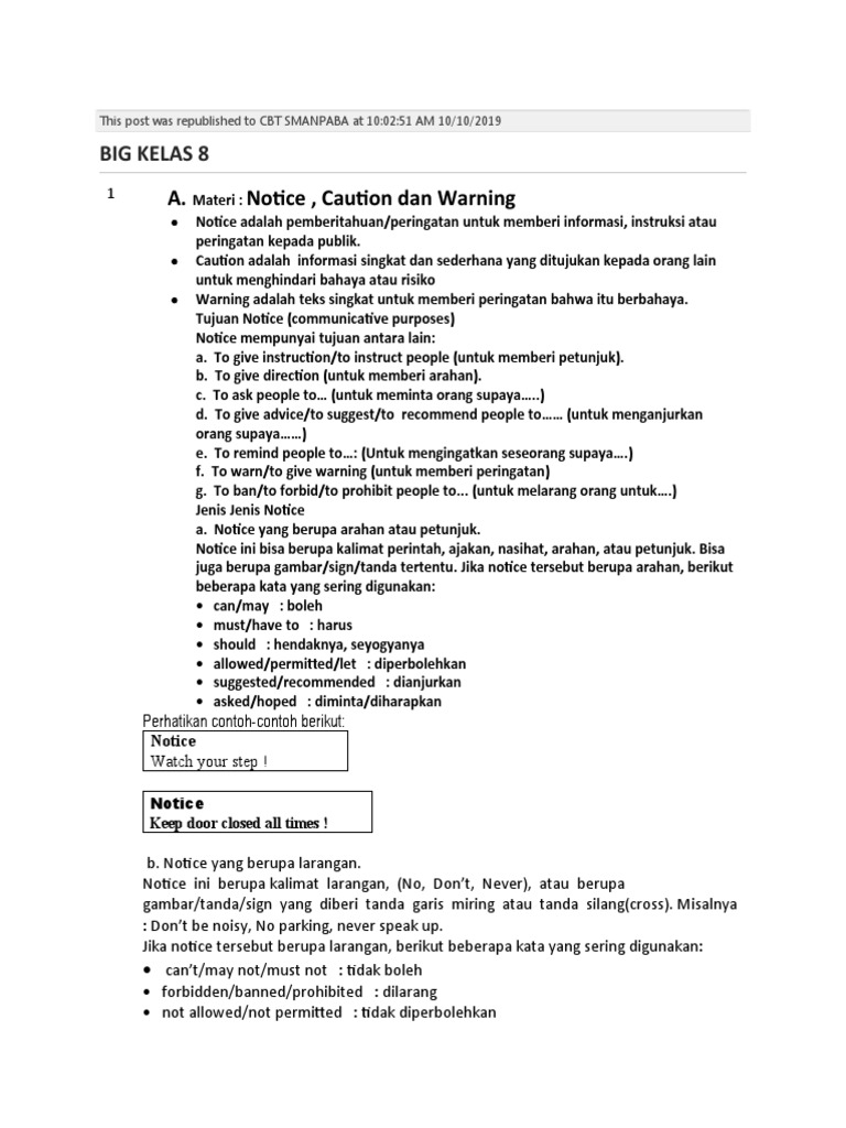 Notice, Caution, Warning Kelas 8 | PDF